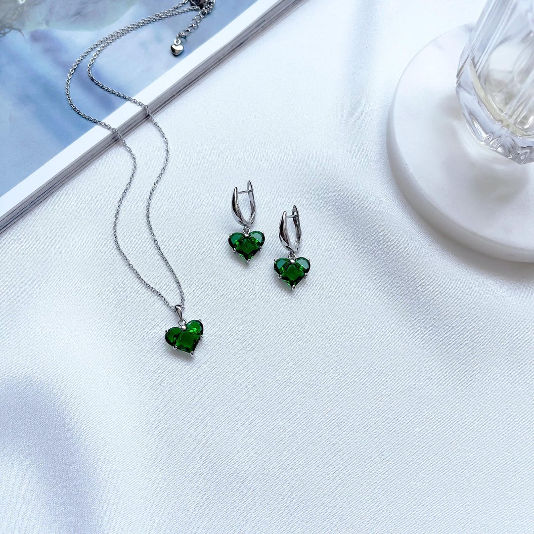 Chain Necklace, Chain With Heart Pendant, Set Chain Earrings, Drop ...