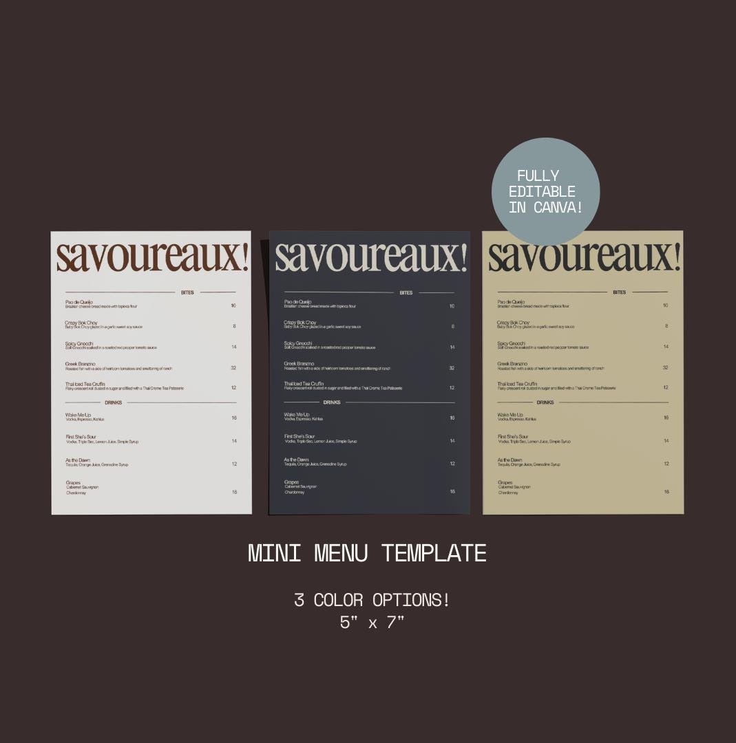 Unique Minimalist Small Menu Template - Dinner Party, Wedding, Birthday ...