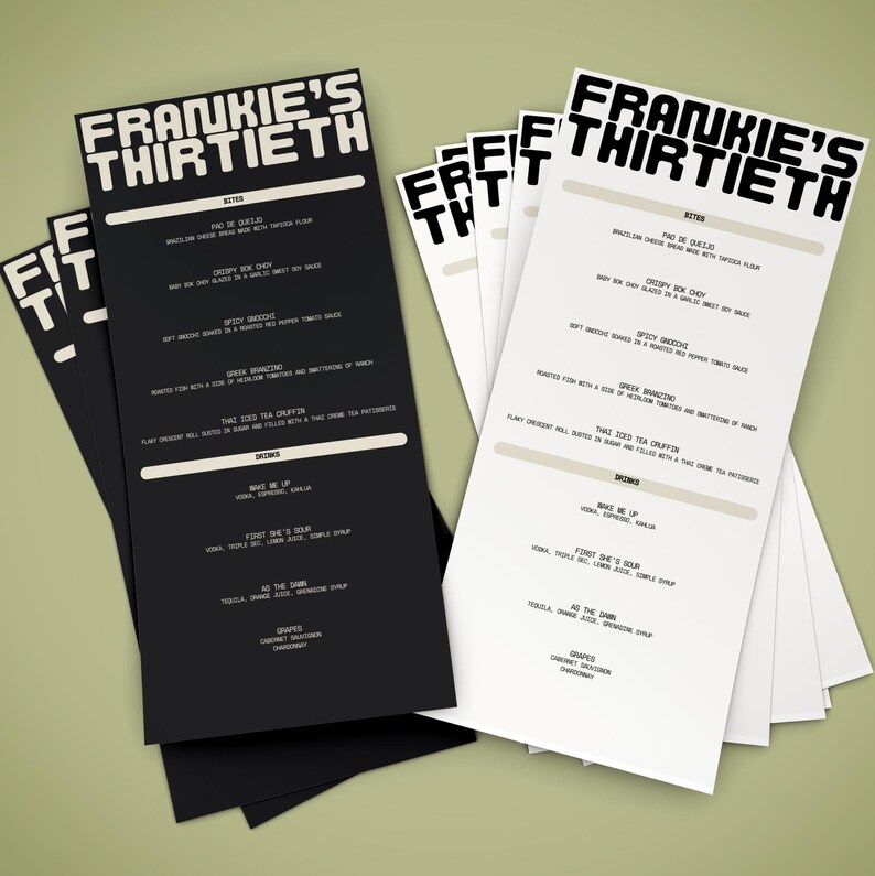Unique Slim Menu Template - Funky, Dinner Party, Modern Wedding ...