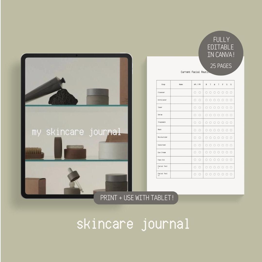 Minimalist Skincare Journal Template - Planner, Routine, Progress ...
