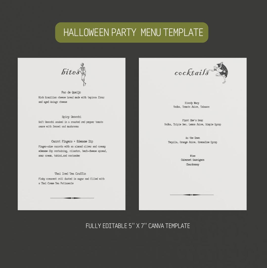 Vintage Halloween Party Food and Drink Menu Template - Canva Editable ...