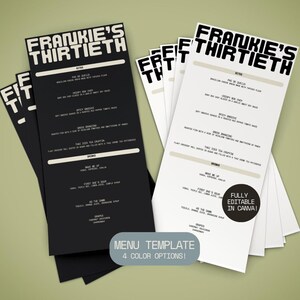 Unique Slim Menu Template - Funky, Dinner Party, Modern Wedding ...