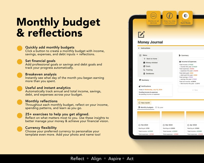 Money Journal & Monthly Budget Exercises for Money Reflections to Help ...