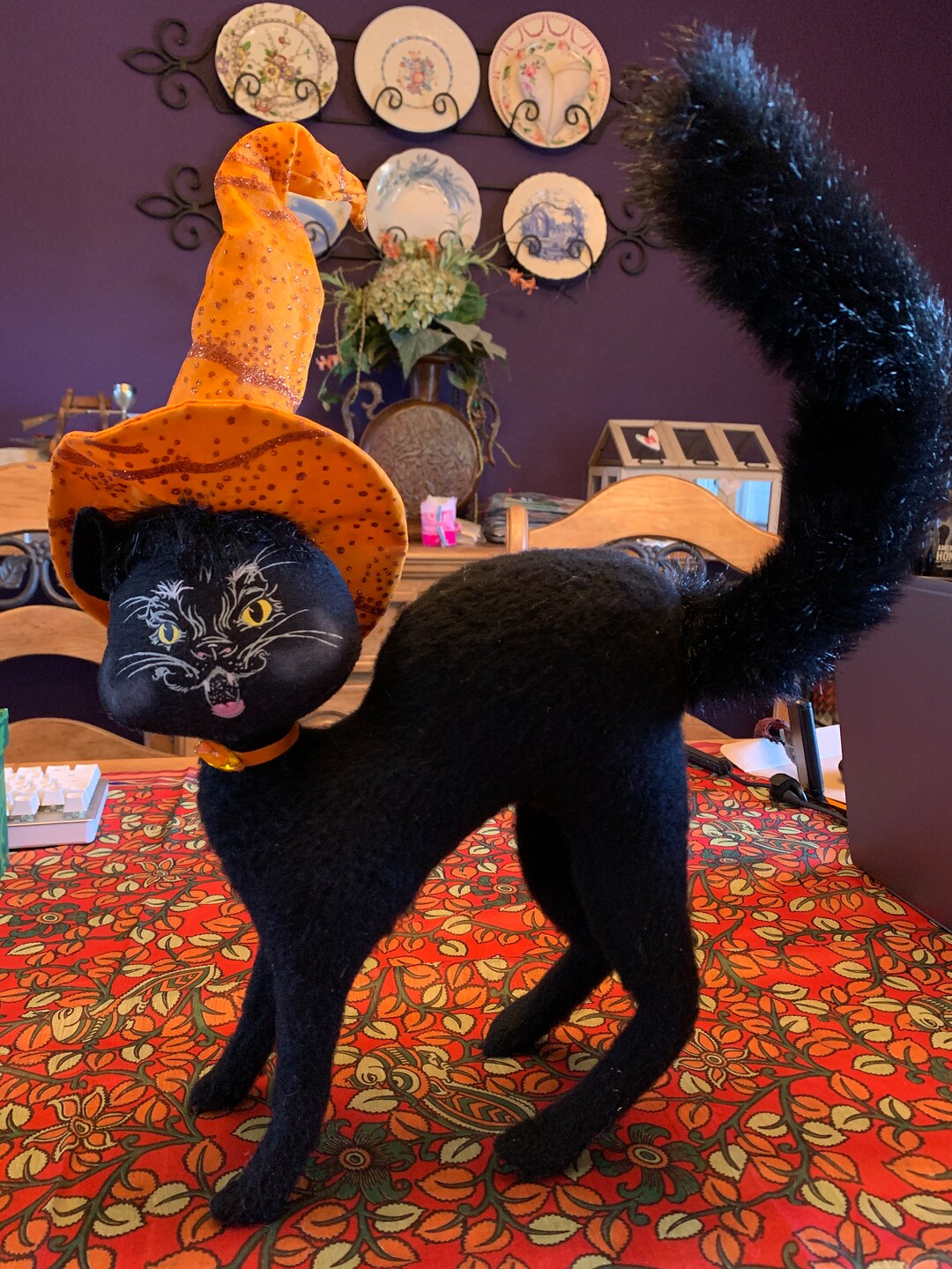 Annalee Black Halloween Cat With Orange Witch Hat Scaredy - Etsy