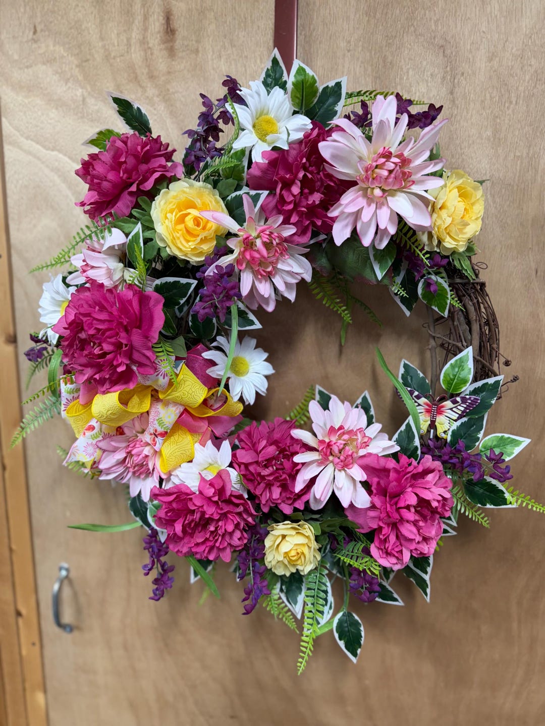 Vibrant, Spring Garden Silk Floral Wreath With Butterflies, and Peonies ...