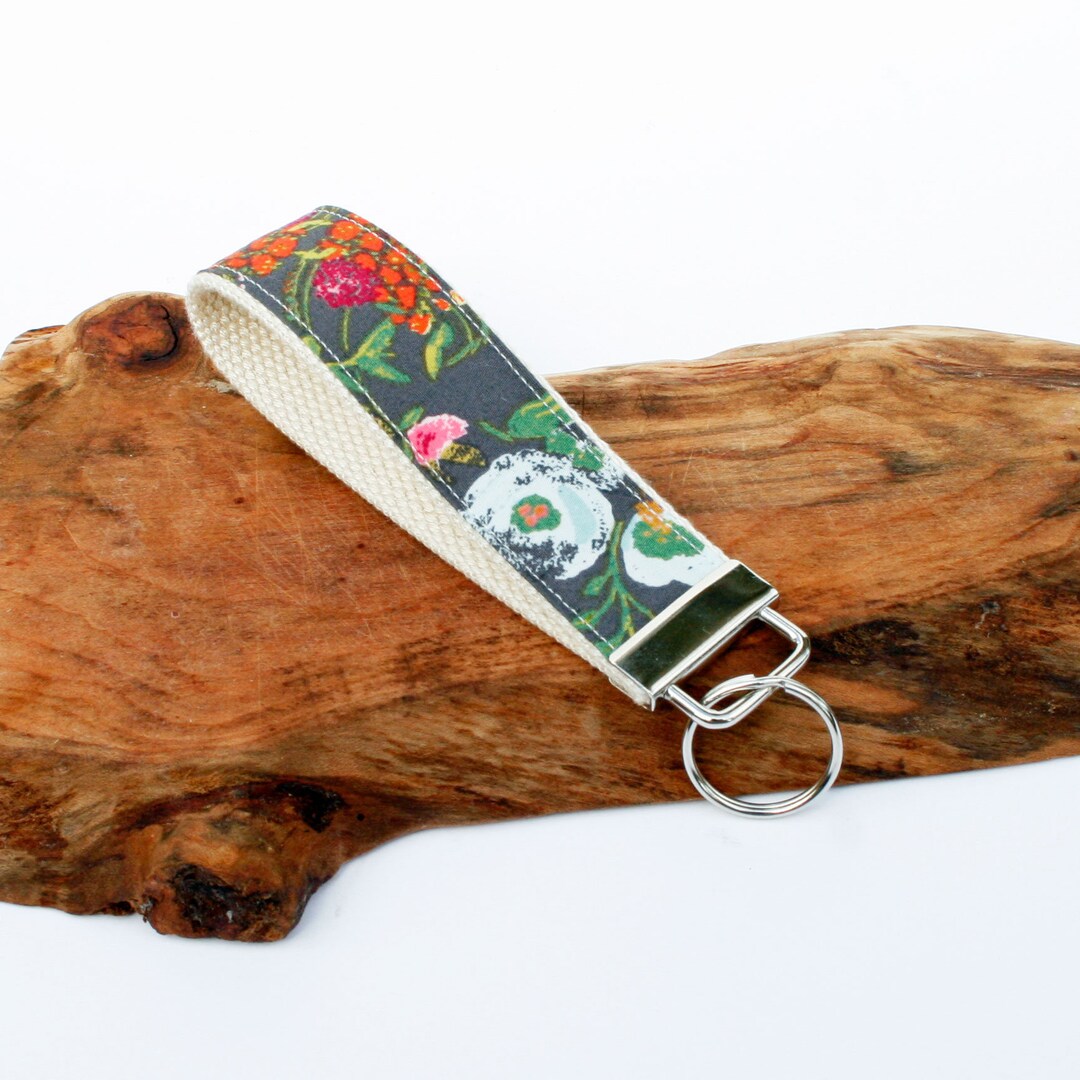 Pick a Flower Wristlet Keychain, Rose Keyring, Shabby Floral Fabric Key ...