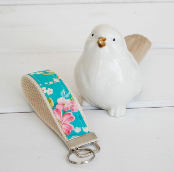 Teal Flowers Keychain Hostess Keyring for Cottage Blue | Etsy