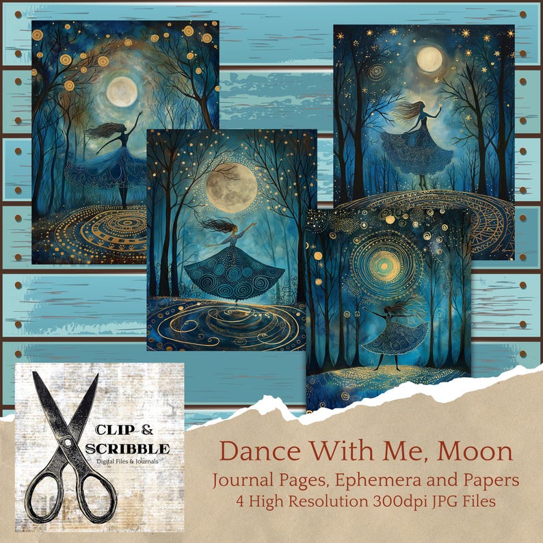 Scrapbook Paper, Dancing by Moonlight Digital Paper, Commercial Us ...