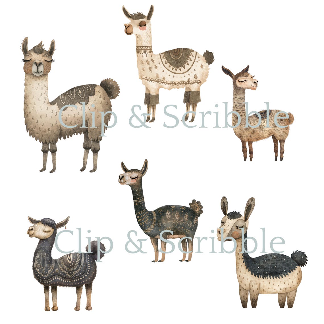 Cute Llama Clipart, Digital Download, Watercolor Llama, Cute Animal ...