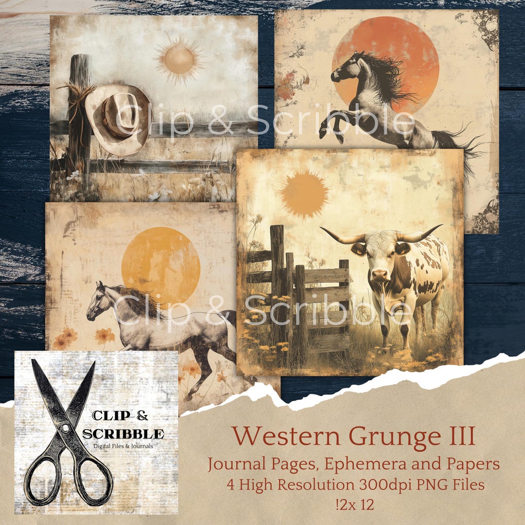 Western Grunge Vintage Scrapbook Papers, Printable Junk Journal ...