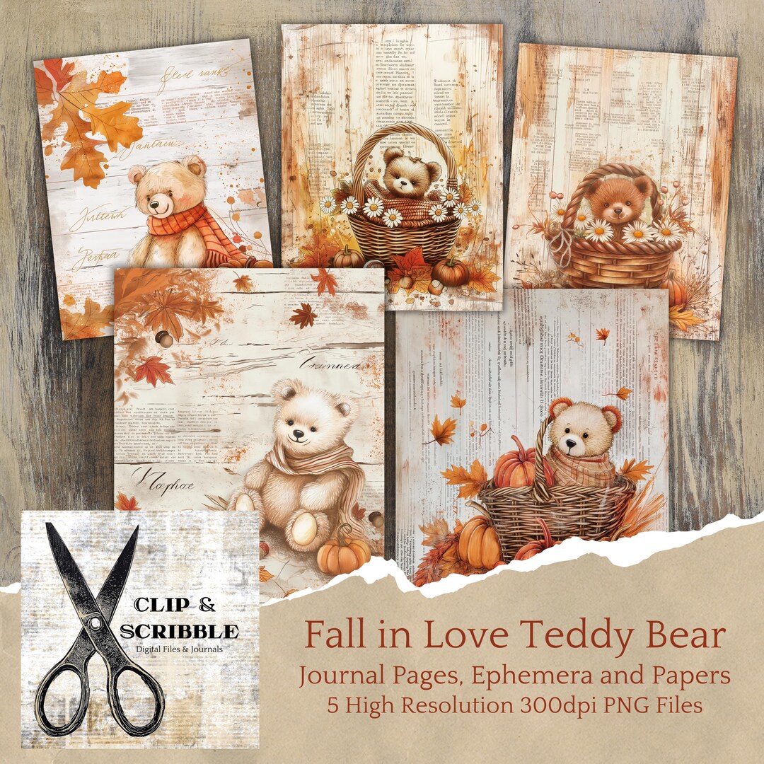 Fall Teddy Bear Png, Instant Download, Teddy Bear Ephemera, Digital ...