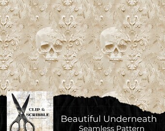 Skull Seamless Pattern, Halloween Seamless, Skeleton & Textures Repeat ...