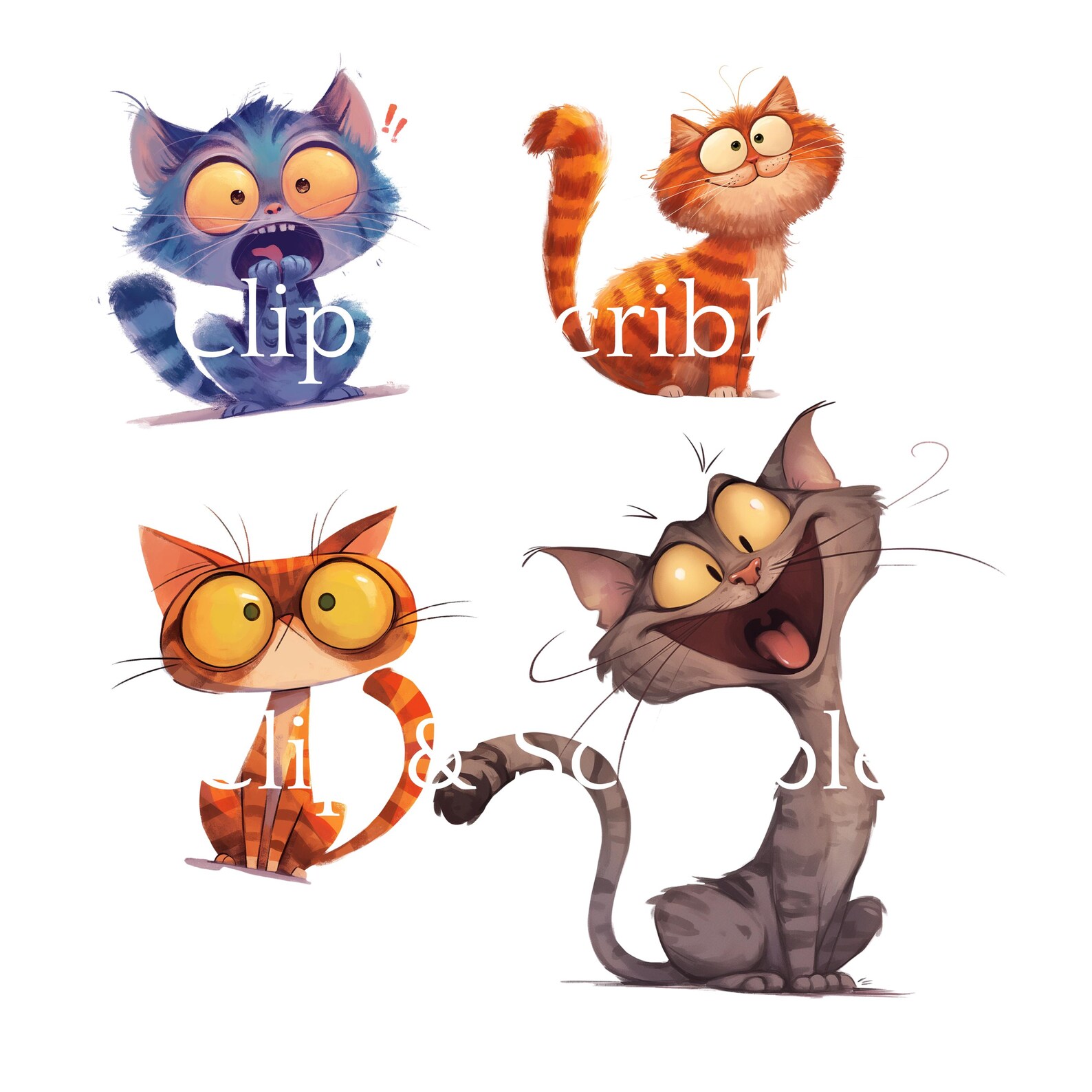 Quirky Cat Clipart, Silly Cat PNG, Fun Character Cats, Instant Download ...