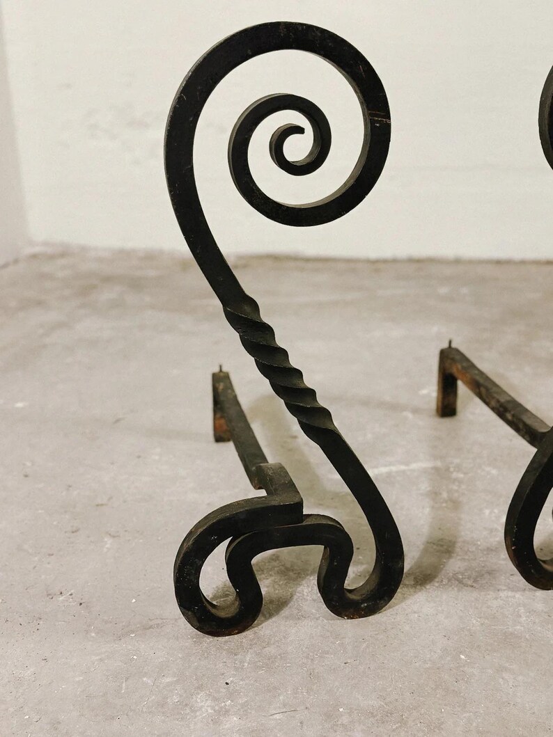 Early 20th C Art Deco Spiral Iron Andirons or Firedogs - Etsy