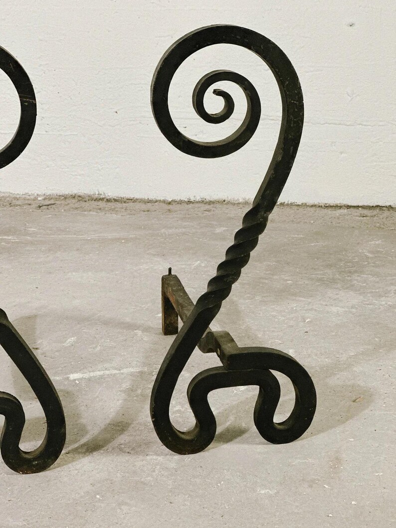 Early 20th C Art Deco Spiral Iron Andirons or Firedogs - Etsy