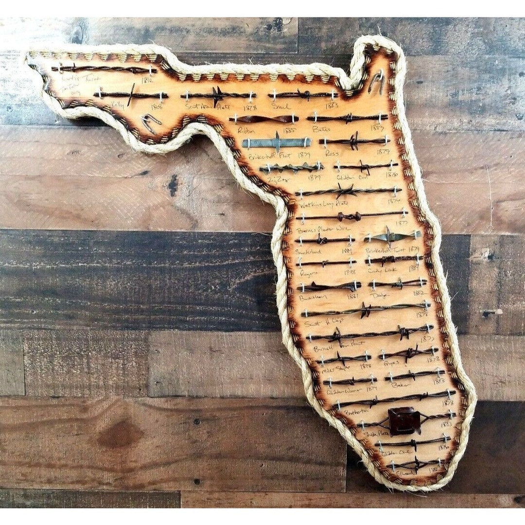STATE OF FLORIDA Large Antique Barbed Wire Display Authentic Barbwire ...
