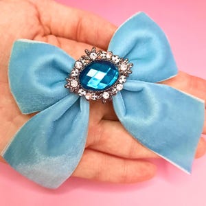 Light Blue Velvet Hair Bows Blue Velvet Barrette Hair Accessories for ...