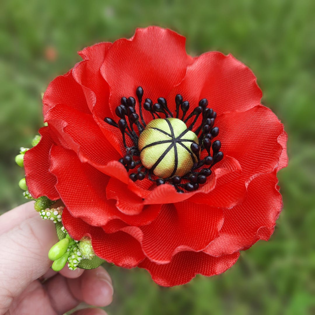 Red Satin Poppy Hairclip Red Flower Hair Clip Red Flower Hair Piece ...