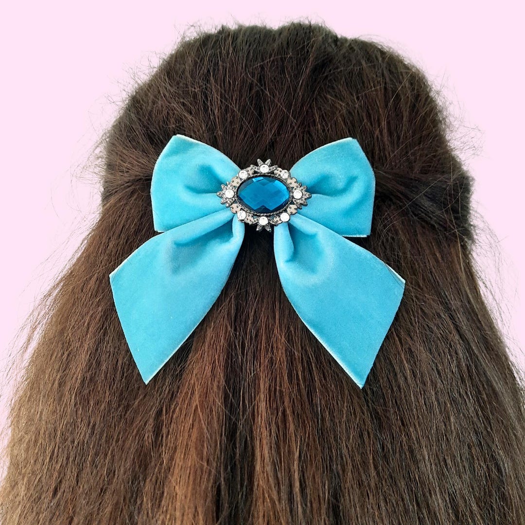 Light Blue Velvet Hair Bows Blue Velvet Barrette Hair Accessories for ...