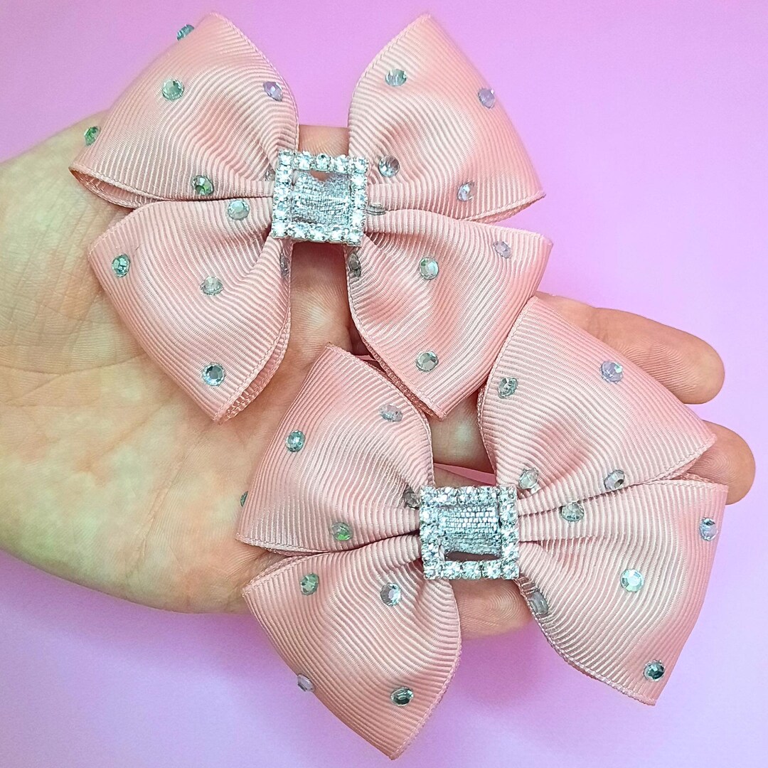 Powder Pink Hair Bows Kawaii Hair Bow Pink Reps Hair Clip Sparkle Hair ...