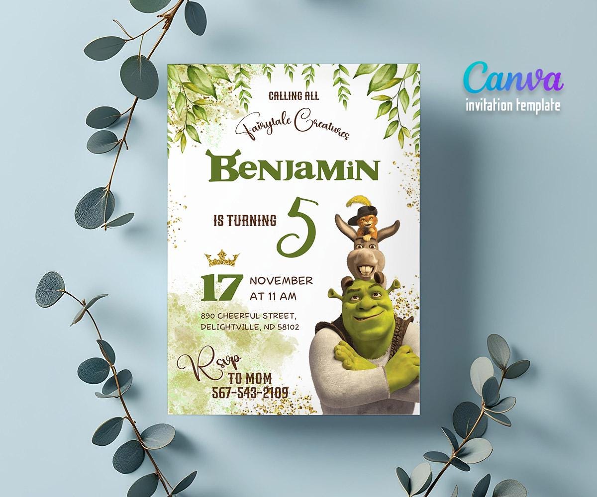Shrek Birthday Invitation, Printable Shrek Invitation, Fiona Party ...