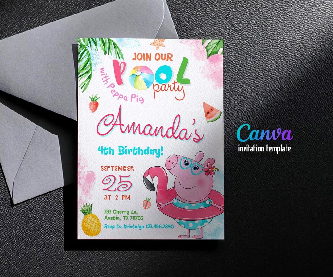 Peppa Pig Birthday Invitation Template, Editable Printable Invite ...