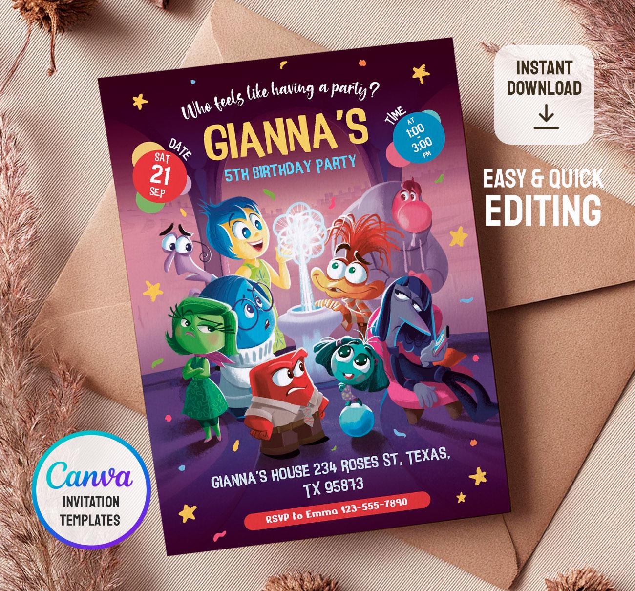 Inside Out 2 Birthday Invitation, Insideout Printable Invitation, Movie Party Invite Template ...