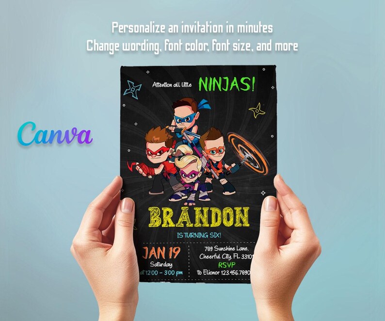 Ninja Kidz Editable Printable Invitation, Boy Girl Birthday Invitation ...