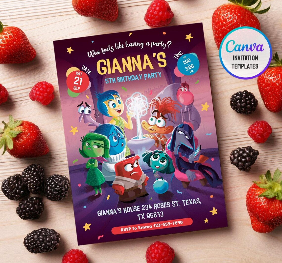 Inside Out 2 Birthday Invitation, Insideout Printable Invitation, Movie ...