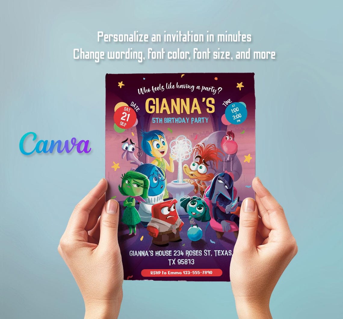 Inside Out 2 Birthday Invitation, Insideout Printable Invitation, Movie ...