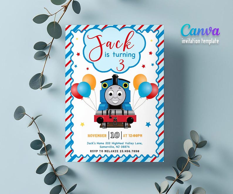 Printable Thomas Train Birthday Invitation, Editable Thomas Party ...