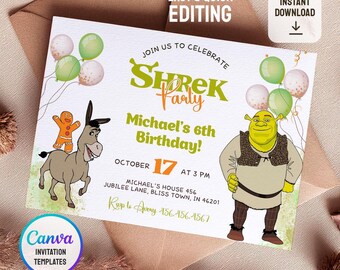 Shrek Birthday Invitation, Printable Shrek Invitation, Fiona Party ...