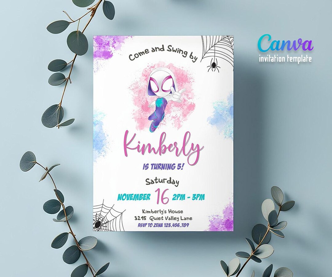 Gwen Birthday Invitation, Spider-verse Girl Birthday Invite, Editable ...