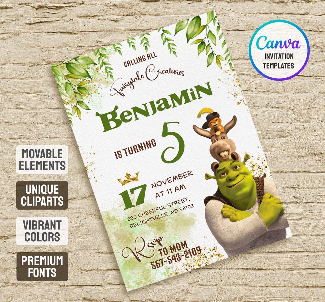 Shrek Birthday Invitation, Printable Shrek Invitation, Fiona Party ...
