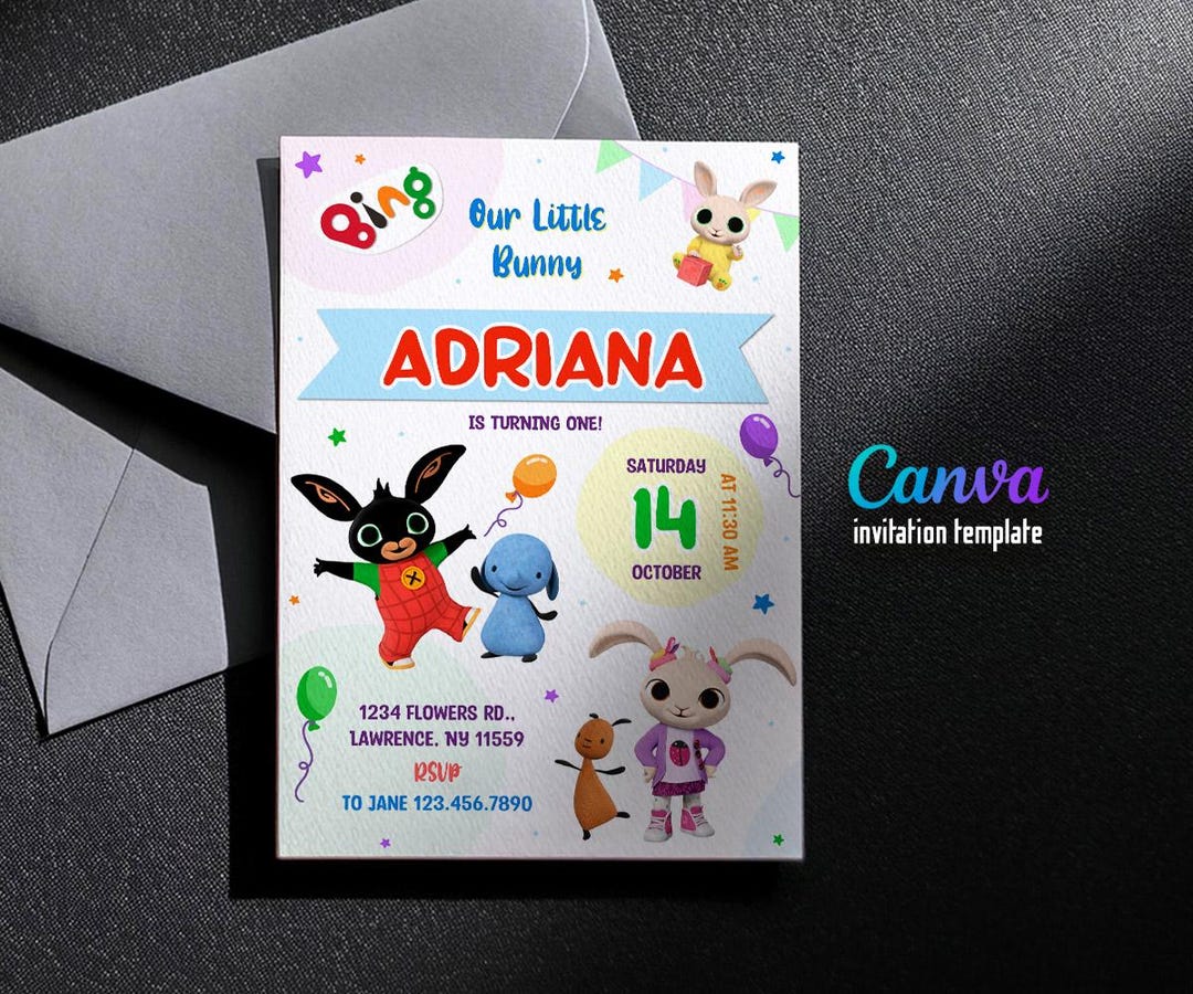 Bing Birthday Invitation, Bunny Printable Invitation, Party Invite ...