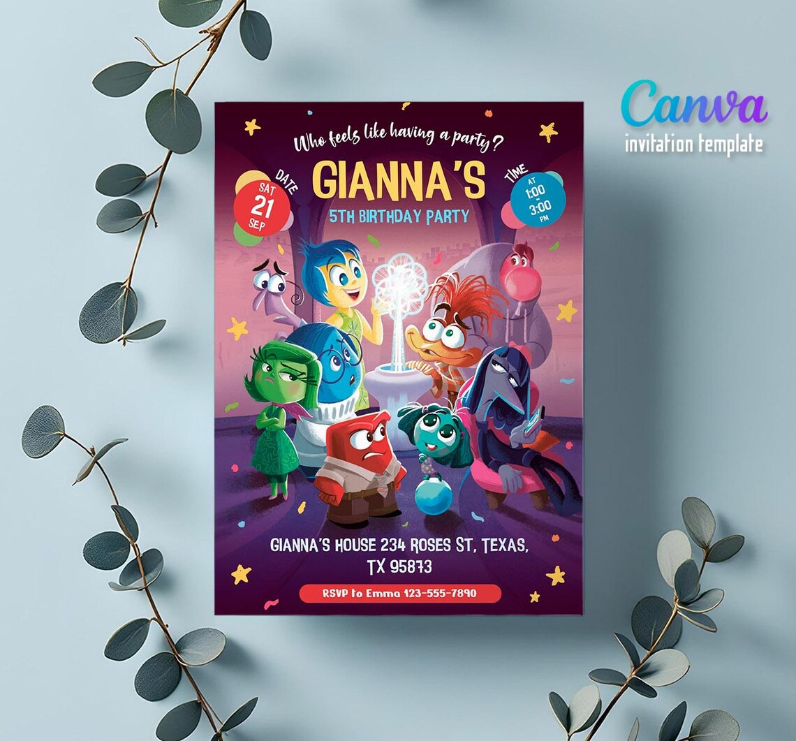 Inside Out 2 Birthday Invitation, Insideout Printable Invitation, Movie ...