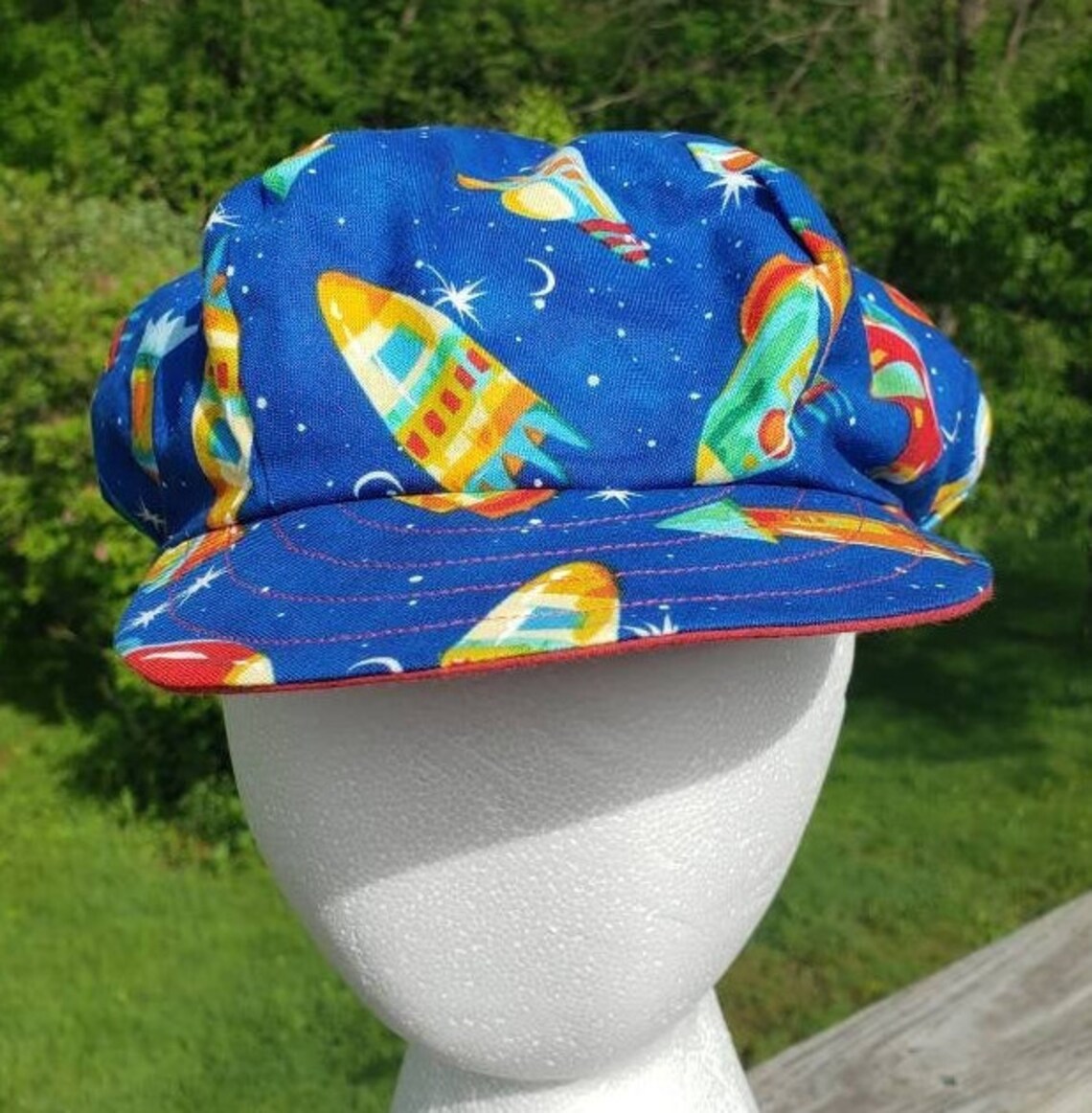 Handmade Reversible Newsboy Cap With Rocketships and Robots - Etsy