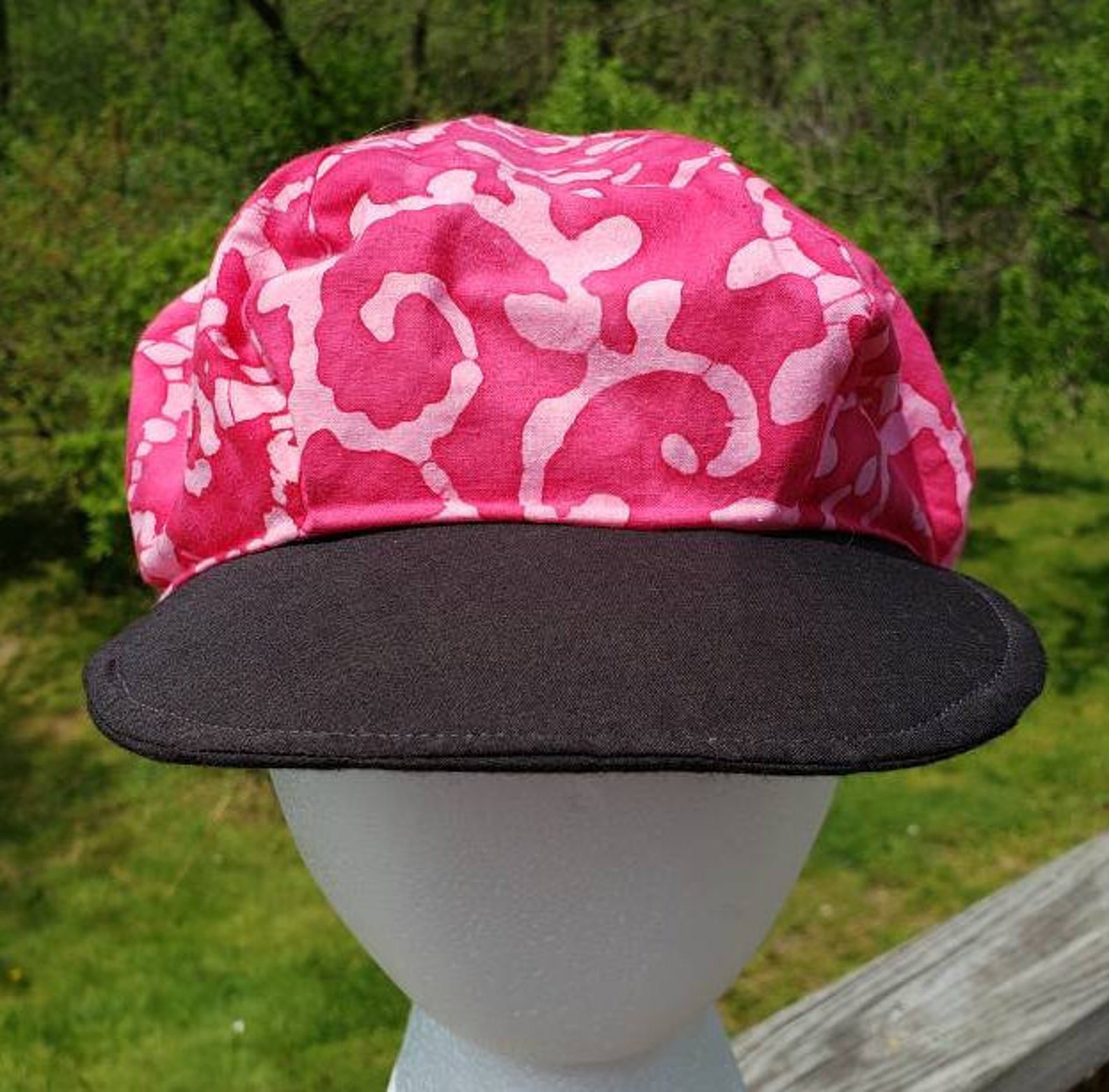 Reversible Cotton Newsboy Cap With Pink Batick and Skulls With Pink ...