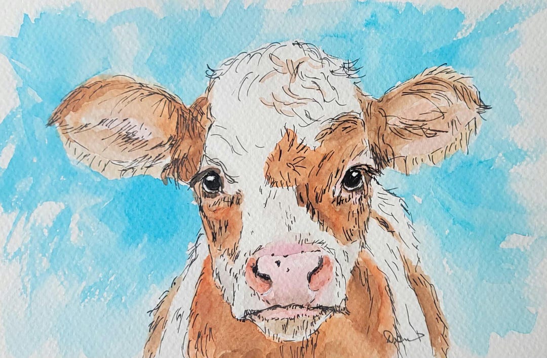 Calf Print of an Original Ink and Watercolor - Etsy