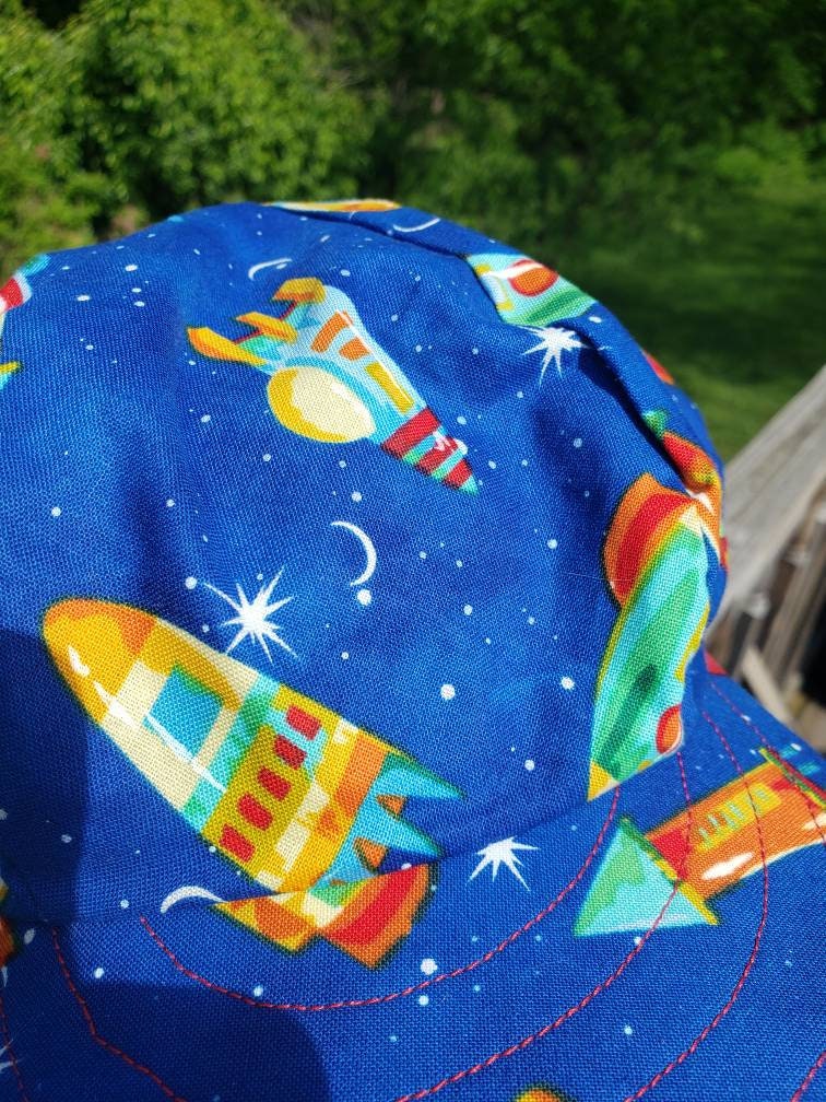 Handmade Reversible Newsboy Cap With Rocketships and Robots - Etsy