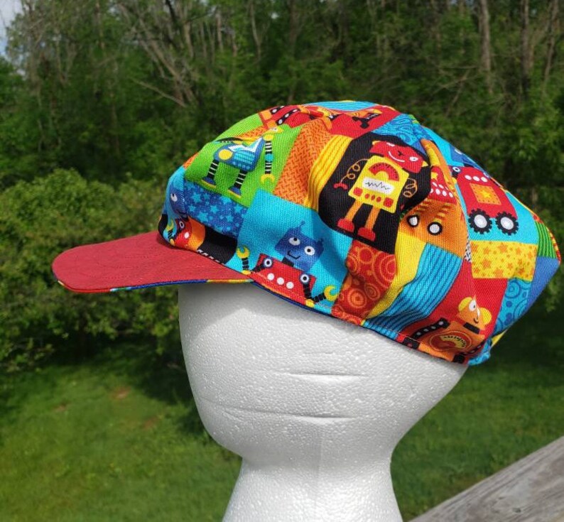 Handmade Reversible Newsboy Cap With Rocketships and Robots - Etsy