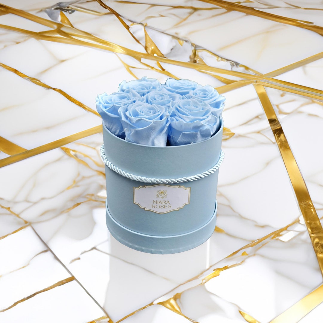 Remain Fresh for Years, 100% Real Roses, Gift Box With 7 Blue Preserved ...