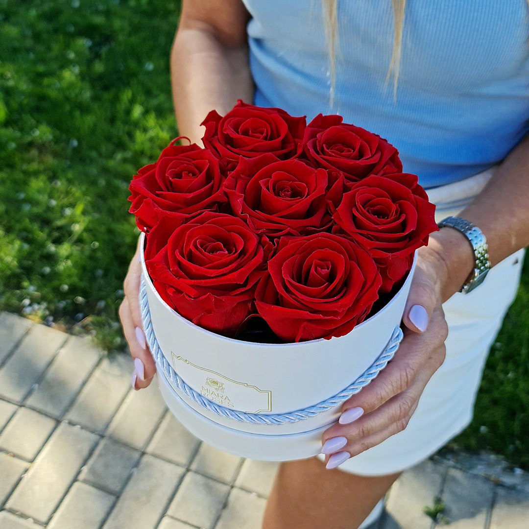 Real Roses That Last for 3+ Years, 7 Preserved Roses in Round Box ...