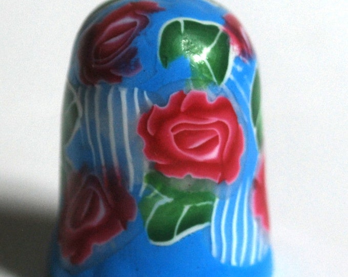 Pink Rose Collectible Thimble With White Stripes on Blue - Etsy