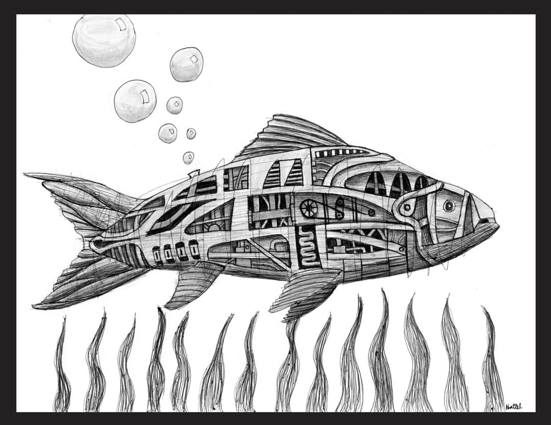 Mechanical Fish 2, Archival Matte Print, Art Print, Giclee, Wall Art ...