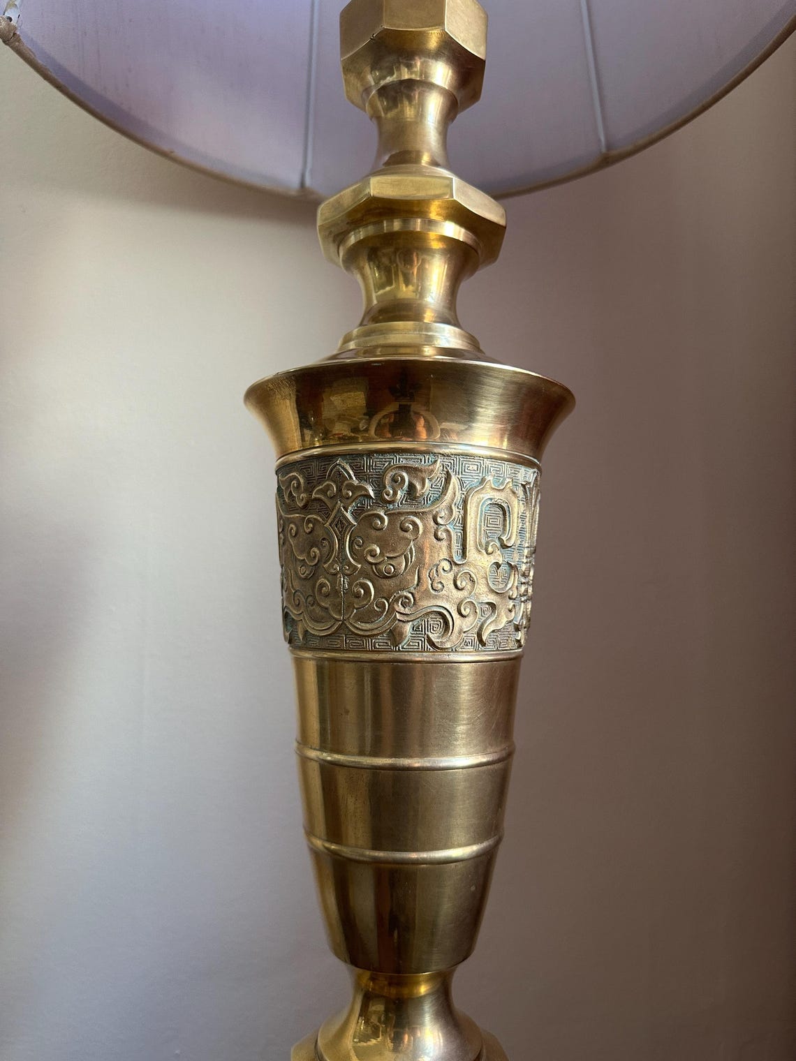Large 28" Asian Brass Table Lamp James Mont Style Asian Motif Hollywood ...