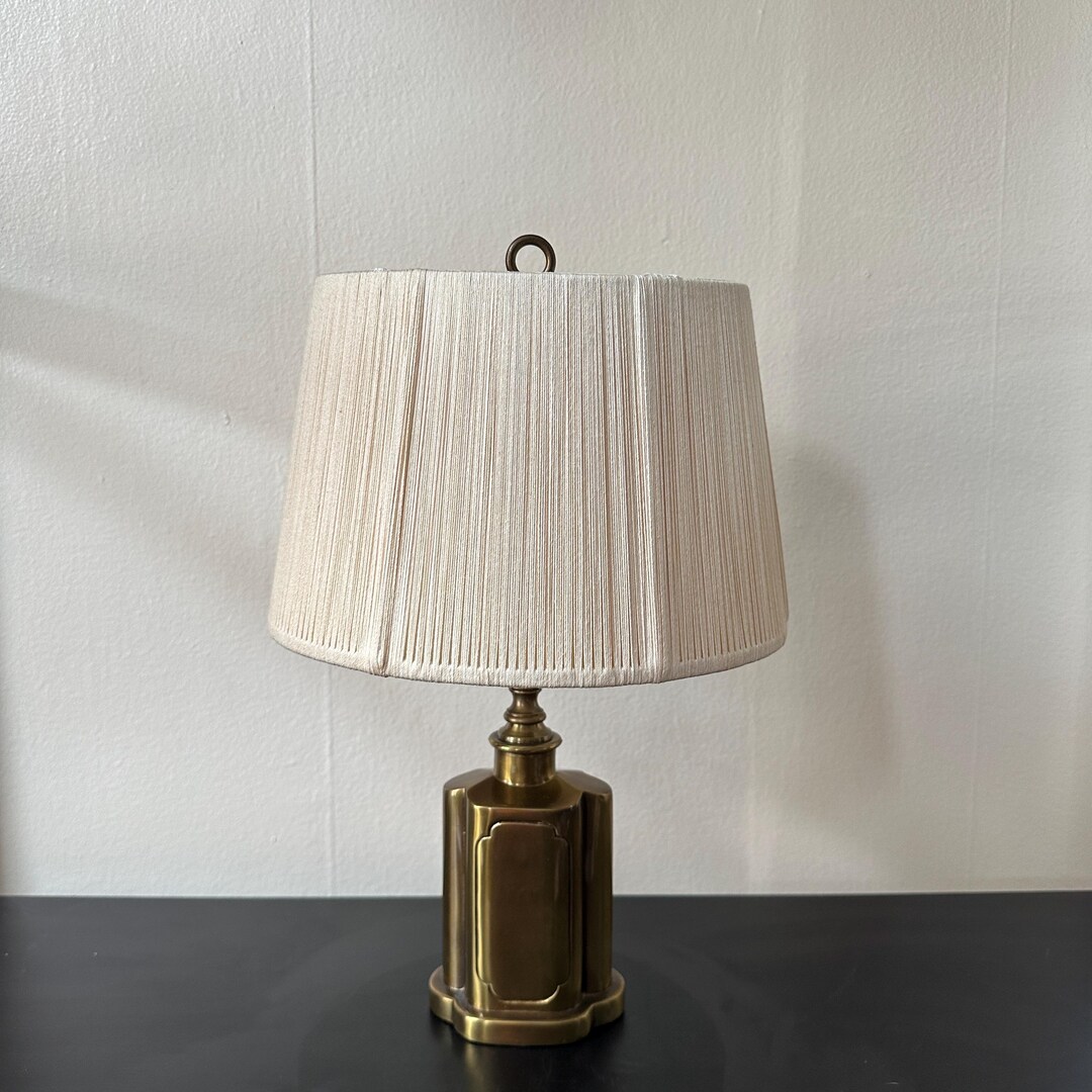 Vintage Leviton Brass Tea Caddy Lamp With Silk Shade, Rewired, Circa ...
