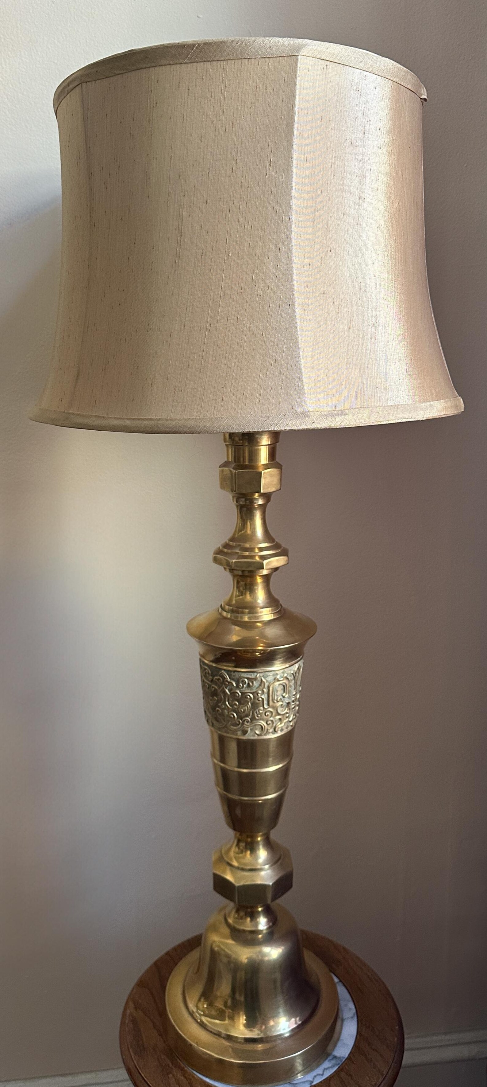 Large 28" Asian Brass Table Lamp James Mont Style Asian Motif Hollywood ...