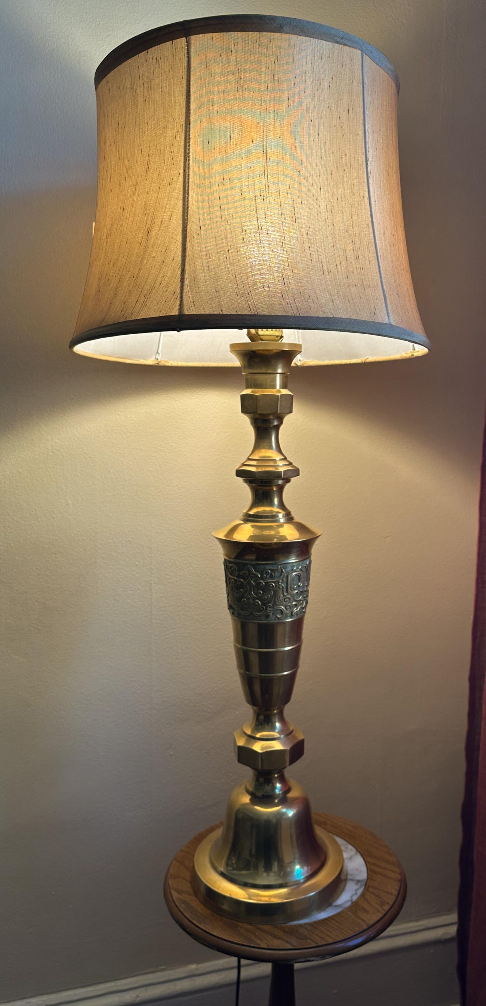 Large 28" Asian Brass Table Lamp James Mont Style Asian Motif Hollywood ...