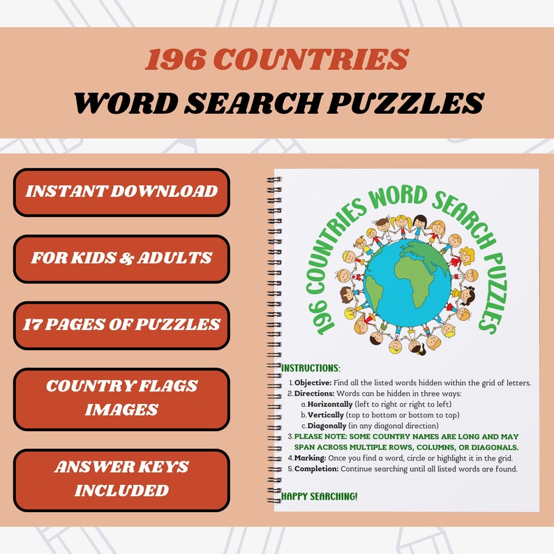 Countries Word Search Puzzles | Around the World Word Search | Country ...